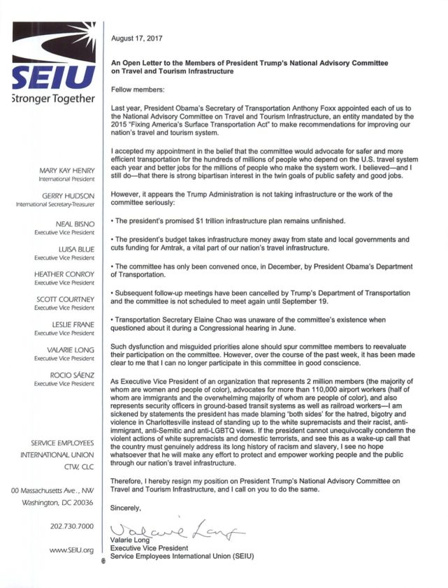 SEIU Executive Vice President Valarie Long Resigns from President Trump ...
